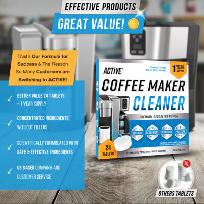 ACTIVE Coffee Maker Cleaner Tablets - Descales & Deep Cleans