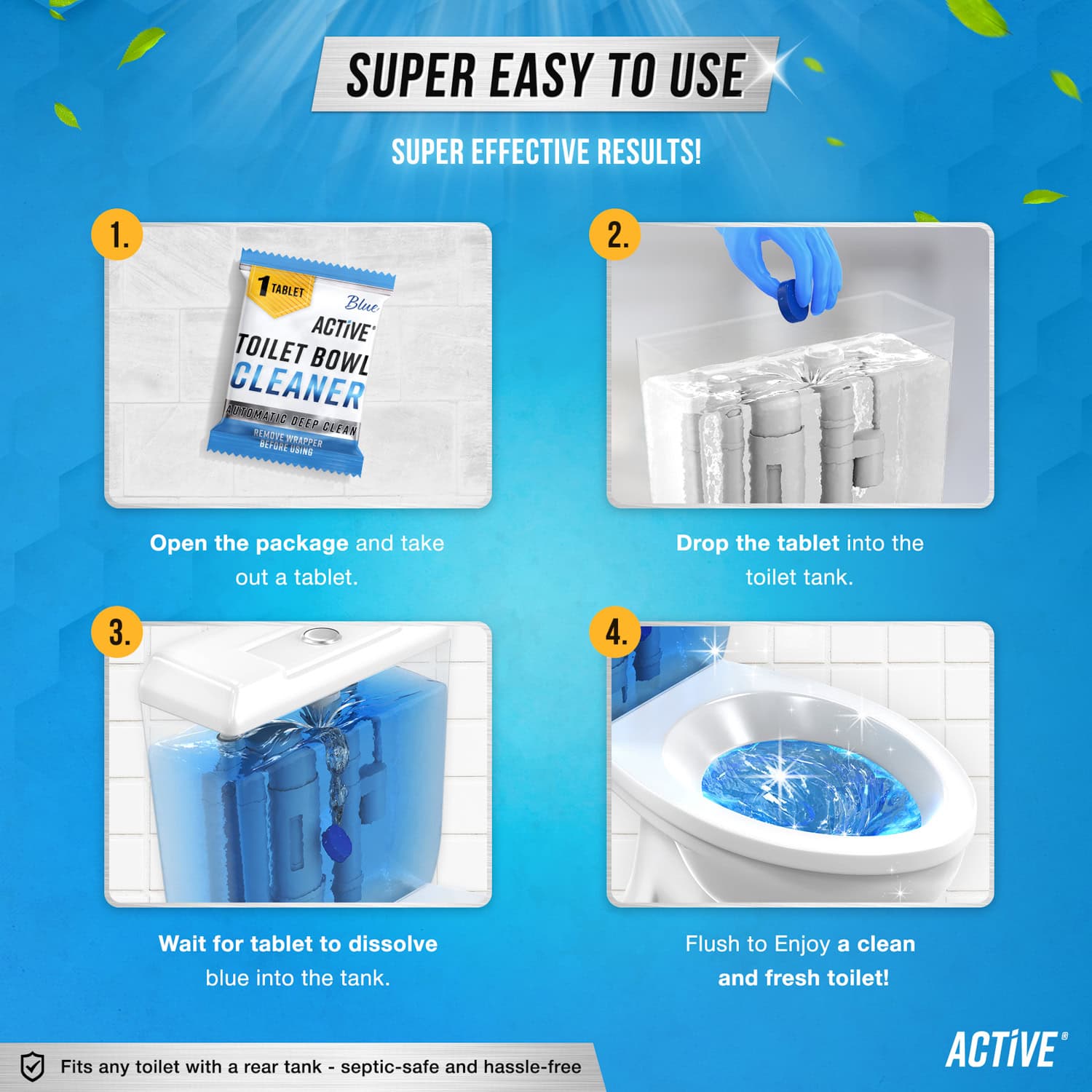 ACTIVE Automatic Toilet Bowl Cleaner Tablets - Blue Gel