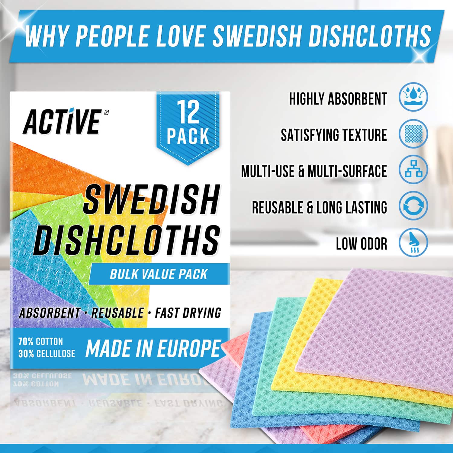 ACTIVE Swedish Dishcloths - Reusable Paper Towel Sponges